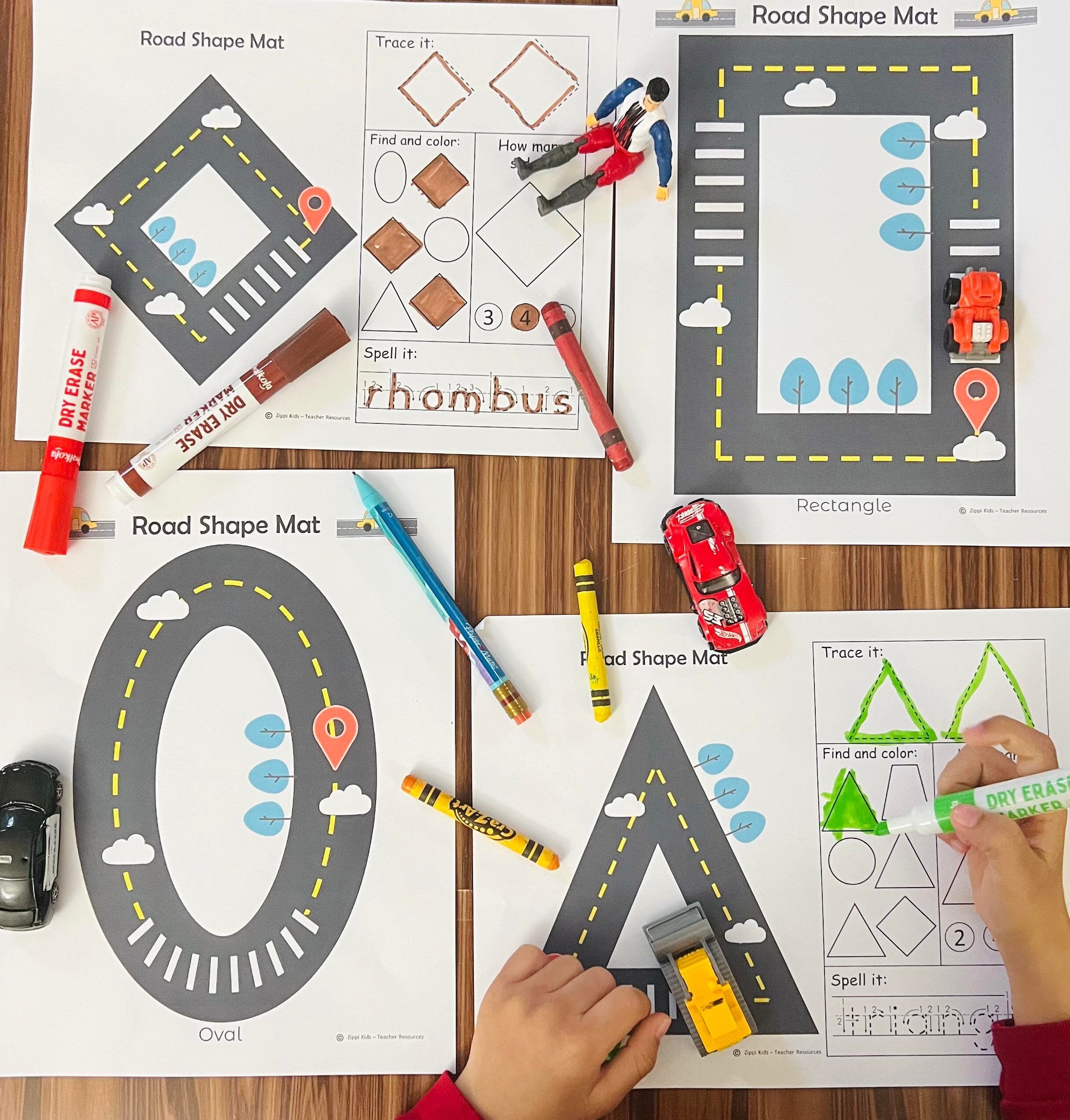 Road Letters, Numbers, Shapes Tracing Mats, Trace, Find, Color ...