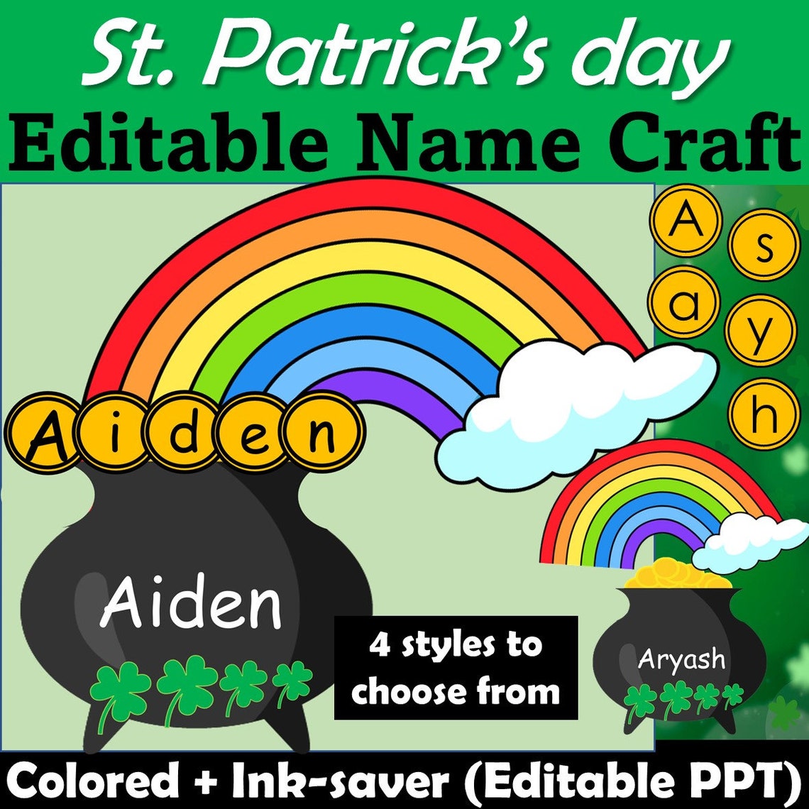 Pot of Gold Name Craft, St Patricks Day Craft Activities, Editable Name ...
