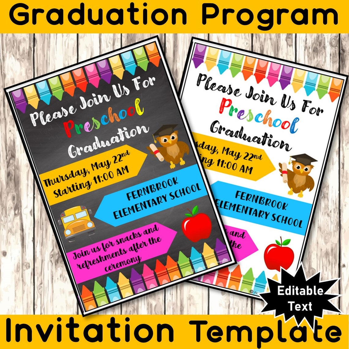 EDITABLE Graduation Ceremony Invitation Template, Preschool Pre-k ...