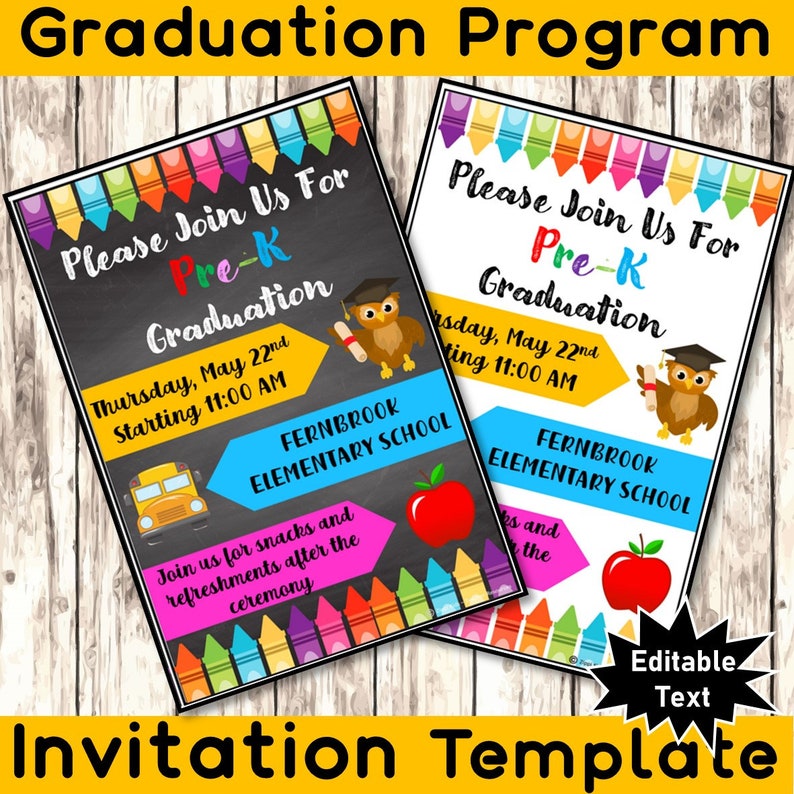 EDITABLE Graduation Ceremony Invitation Template, Preschool Pre-k ...