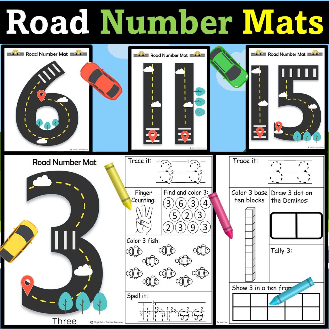 Road Letters Numbers Shapes Tracing Mats Trace Find | Etsy