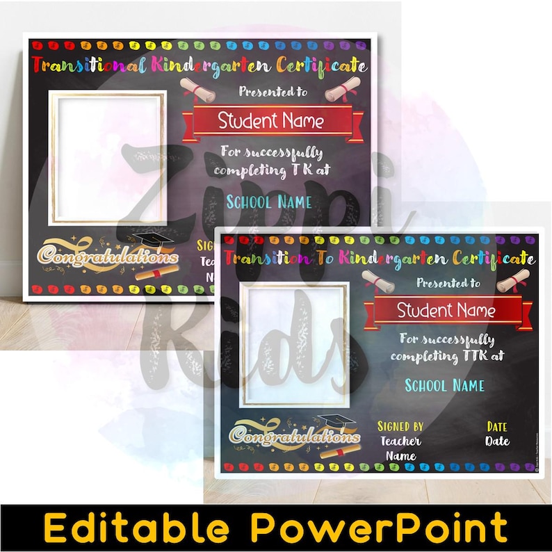 Editable TK Graduation Diploma Certificate, Chalkboard Photo (PPT ...