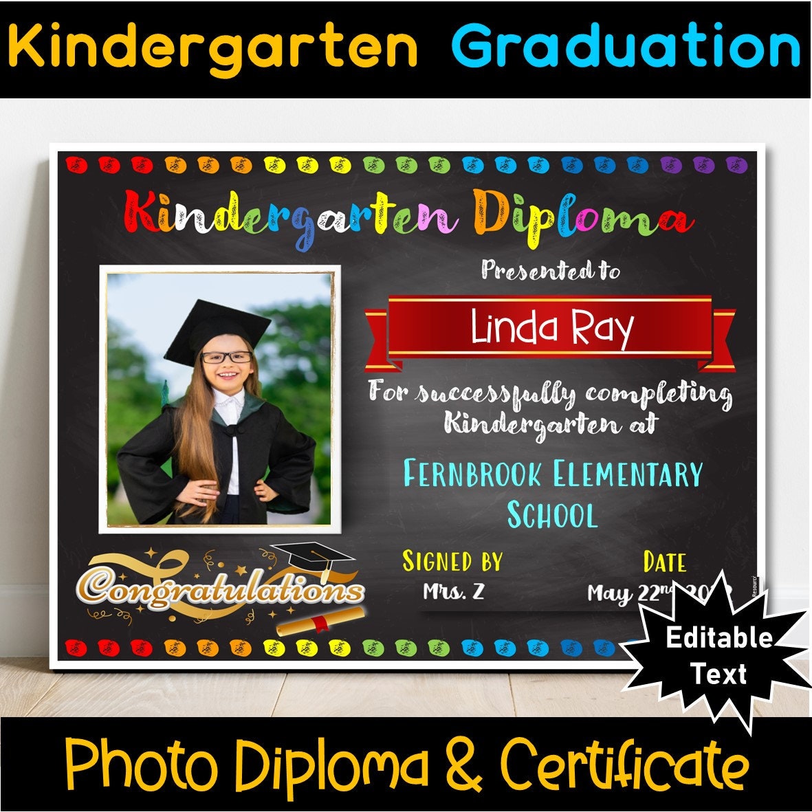 Kindergarten Graduation Ceremony Set, Editable Diploma, Ceremony ...