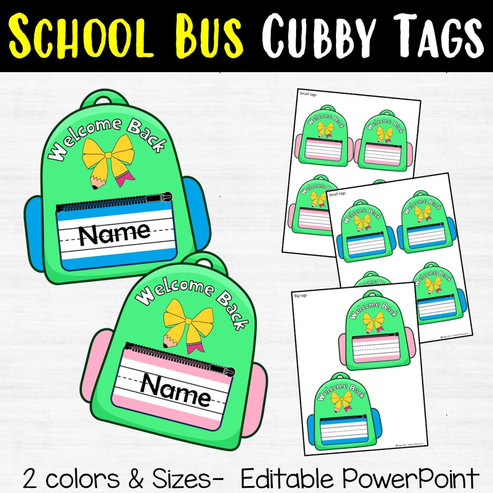 Back to School Student Name Tags & Apple, Pencil, School Bus Editable ...