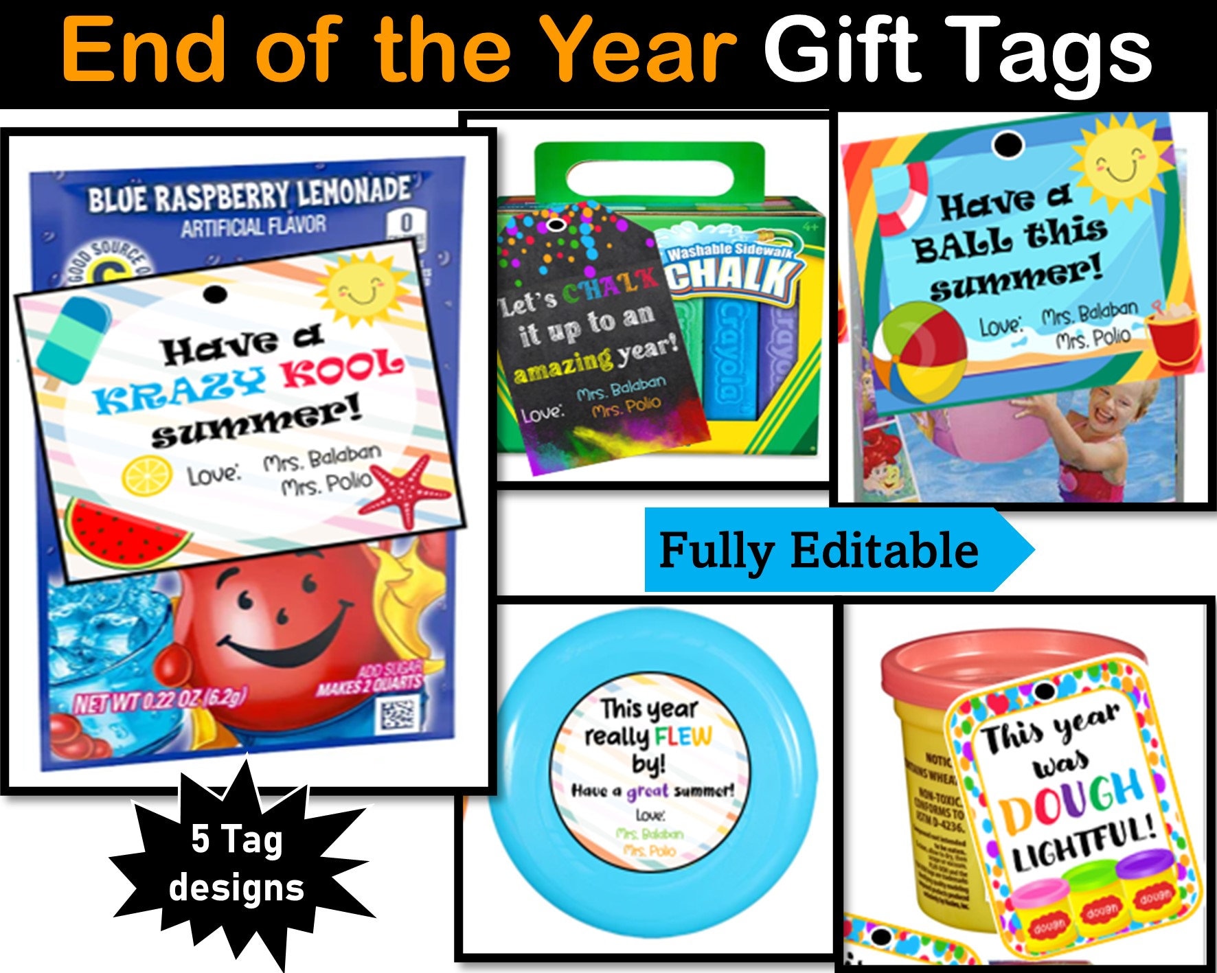 End of the Year Gift Tags & Gift Ideas, Summer Gift Tags #1, Chalk Gift ...