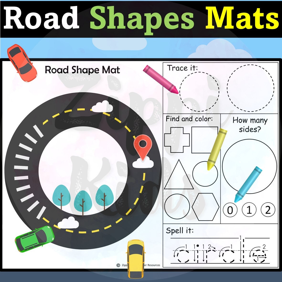 Shape Tracing Road Mats, Trace, Find, Color, Shapes Activities, Car ...