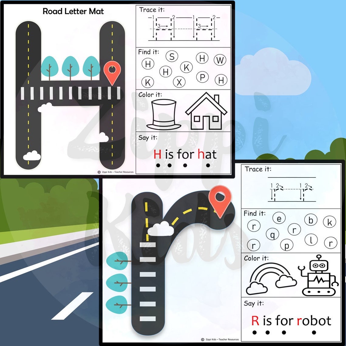 Road Letters, Numbers, Shapes Tracing Mats, Trace, Find, Color ...