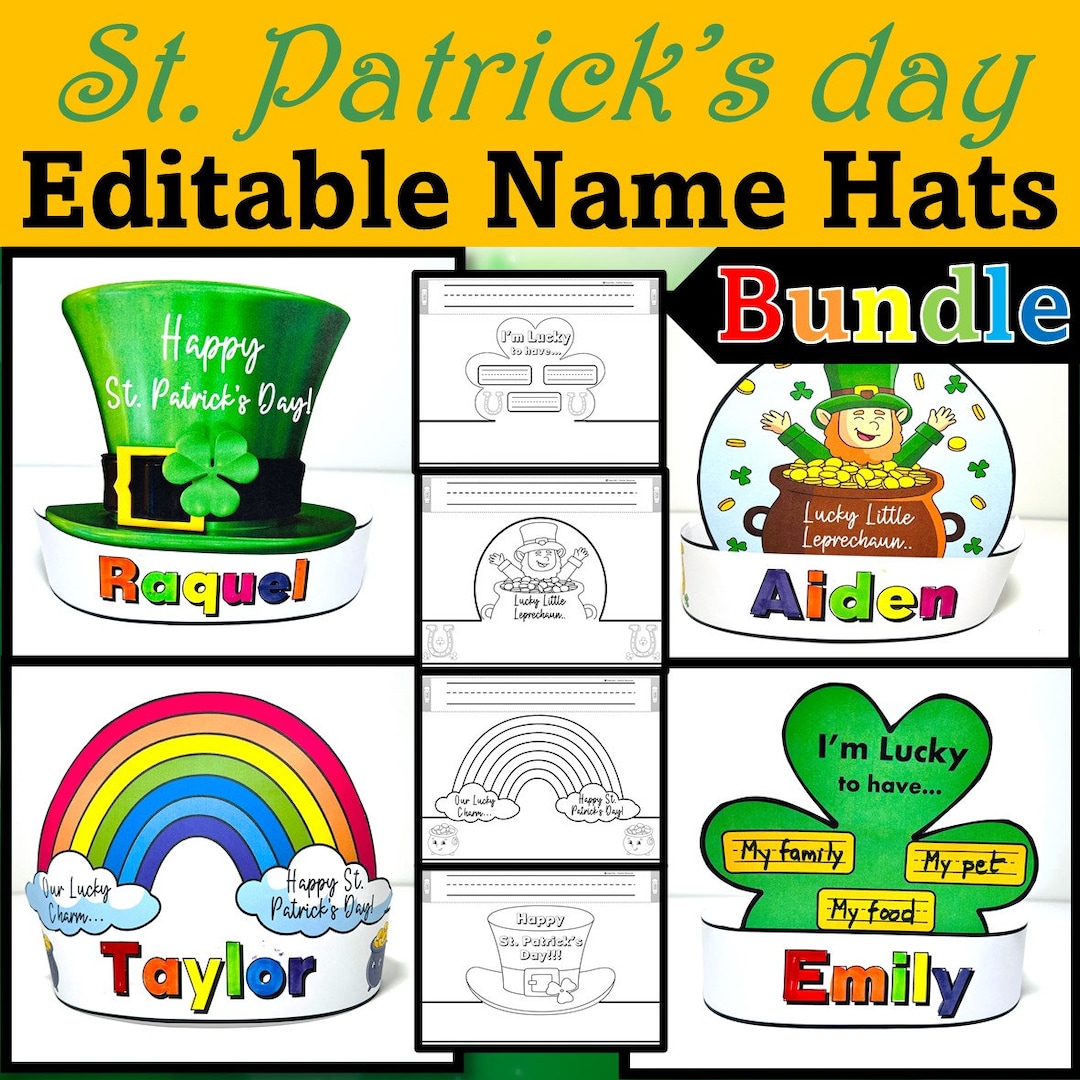 Buy St Patricks Day Name Hats Craft Printable, Editable Name Crowns ...