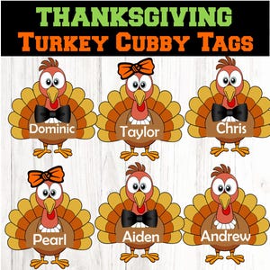 Thanksgiving Turkey Name Tags | Cubby Labels | Editable , Bag Tags ...