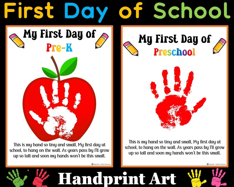 First Day of Preschool Pre-k Handprint Keepsake Art Back to - Etsy