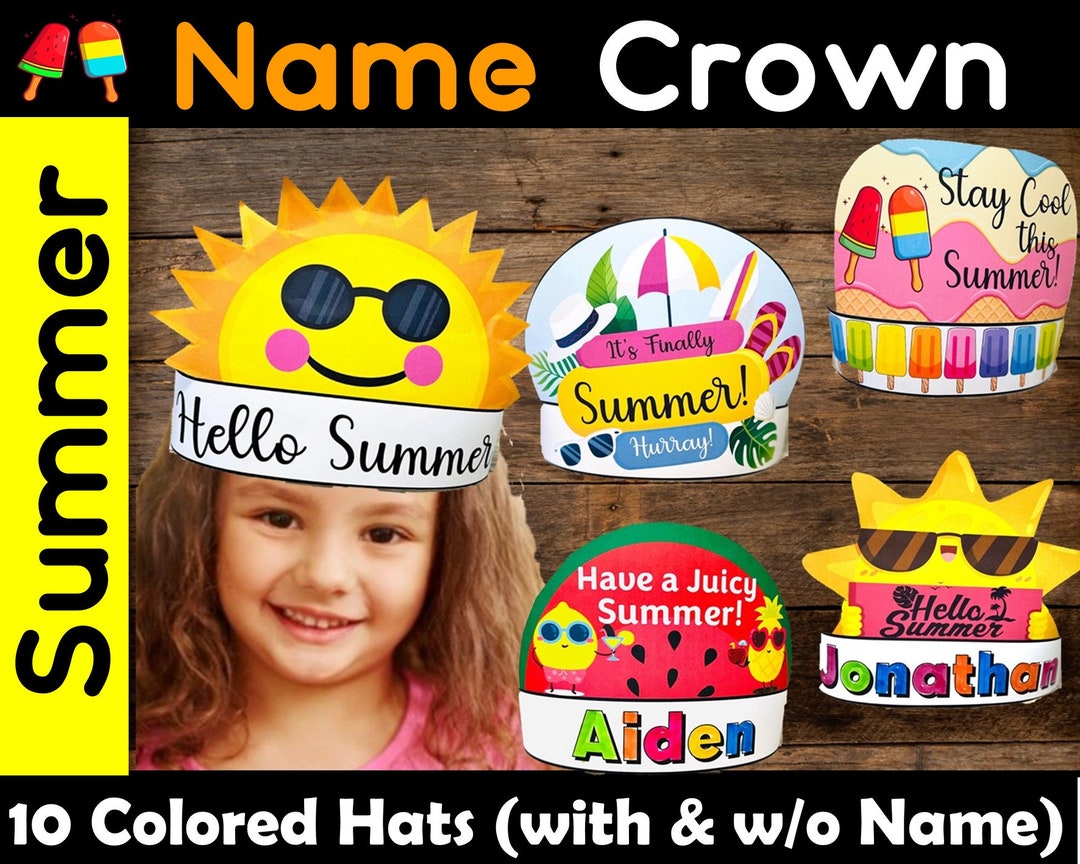 Summer Hats, Crowns, Headband With Editable Names BUNDLE, Summer Craft ...