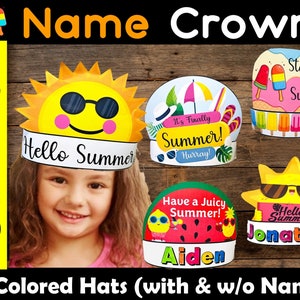 Summer Hats, Crowns, Headband With Editable Names BUNDLE, Summer Craft ...