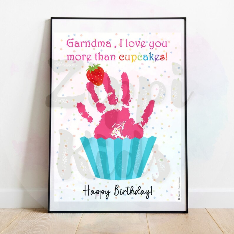 Grandma Birthday Handprint Card, Happy Birthday Grandmom Craft Gift ...