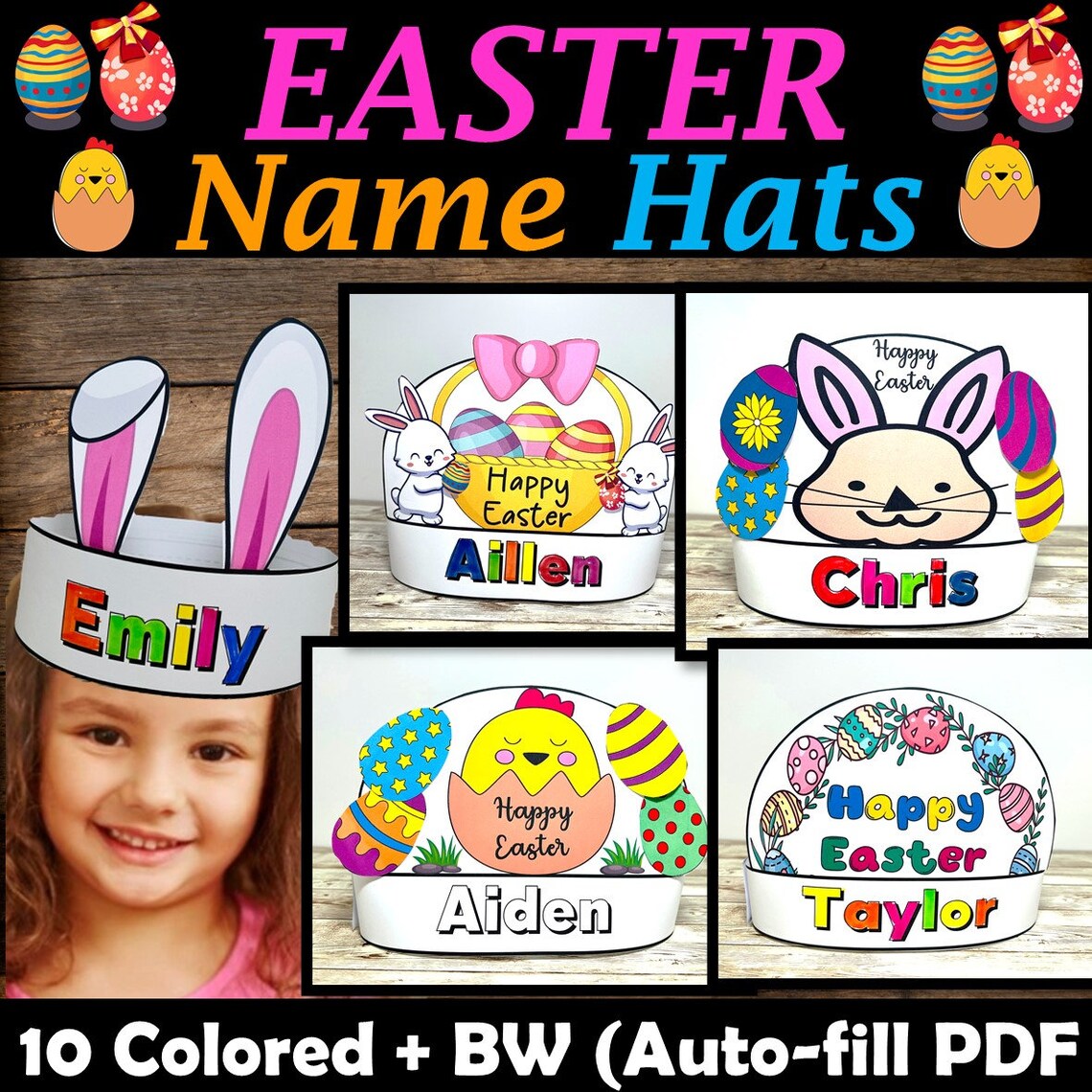 Easter Crowns Hats Craft Printable, Paper Name Crowns Activities ...