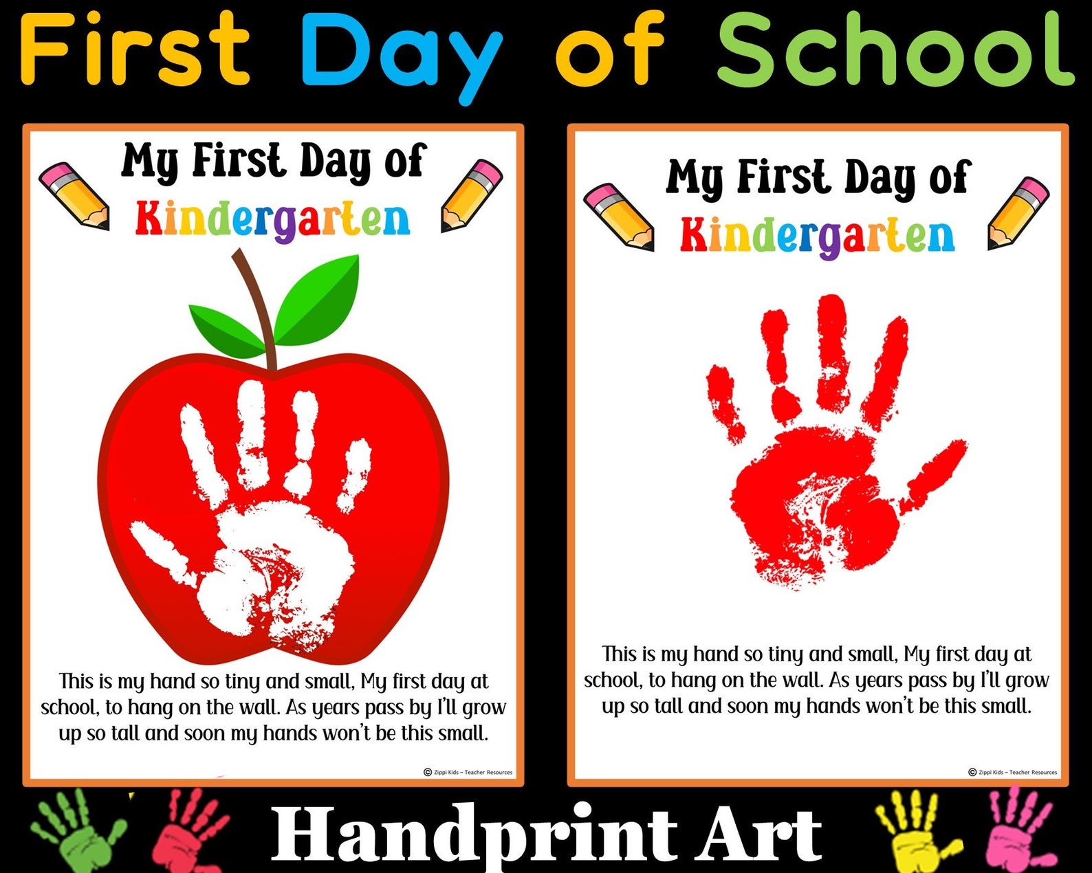 First Day of Kindergarten Handprint Keepsake Art, Back to School ...