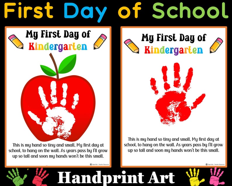 First Day of Kindergarten Handprint Keepsake Art, Back to School ...