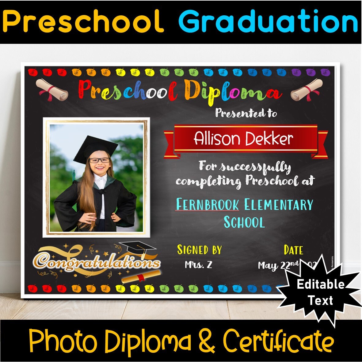 Preschool Graduation Ceremony Set, Editable Diploma, Ceremony Program ...
