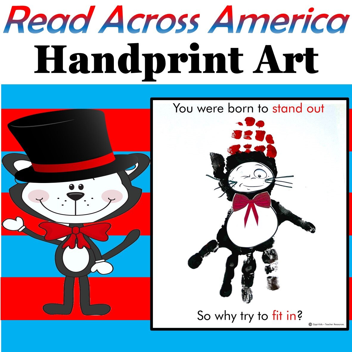 National Read Across America Day Handprint Art and Craft, Cat With a ...