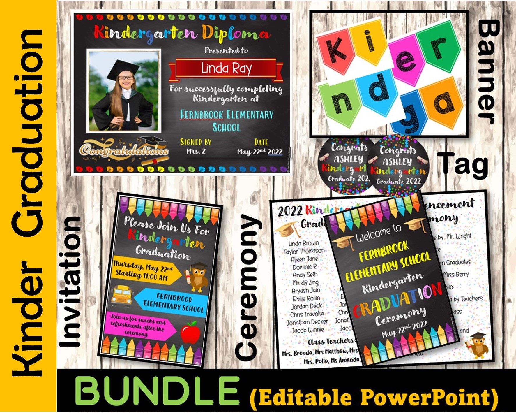 Kindergarten Graduation Ceremony Set, Editable Diploma, Ceremony ...