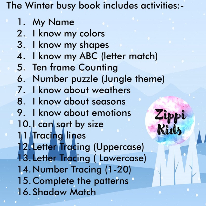 Winter Preschool Activity Binder, Learning Printable (digital Download ...