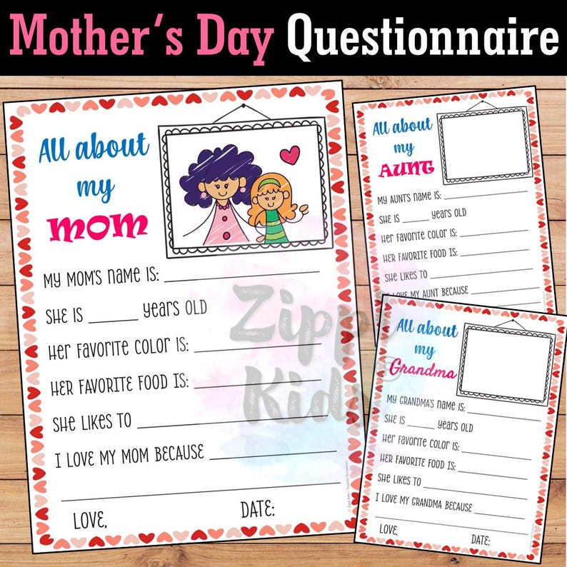 Mother's Day Questionnaire, All About My Mom Writing Activity, Mothers ...
