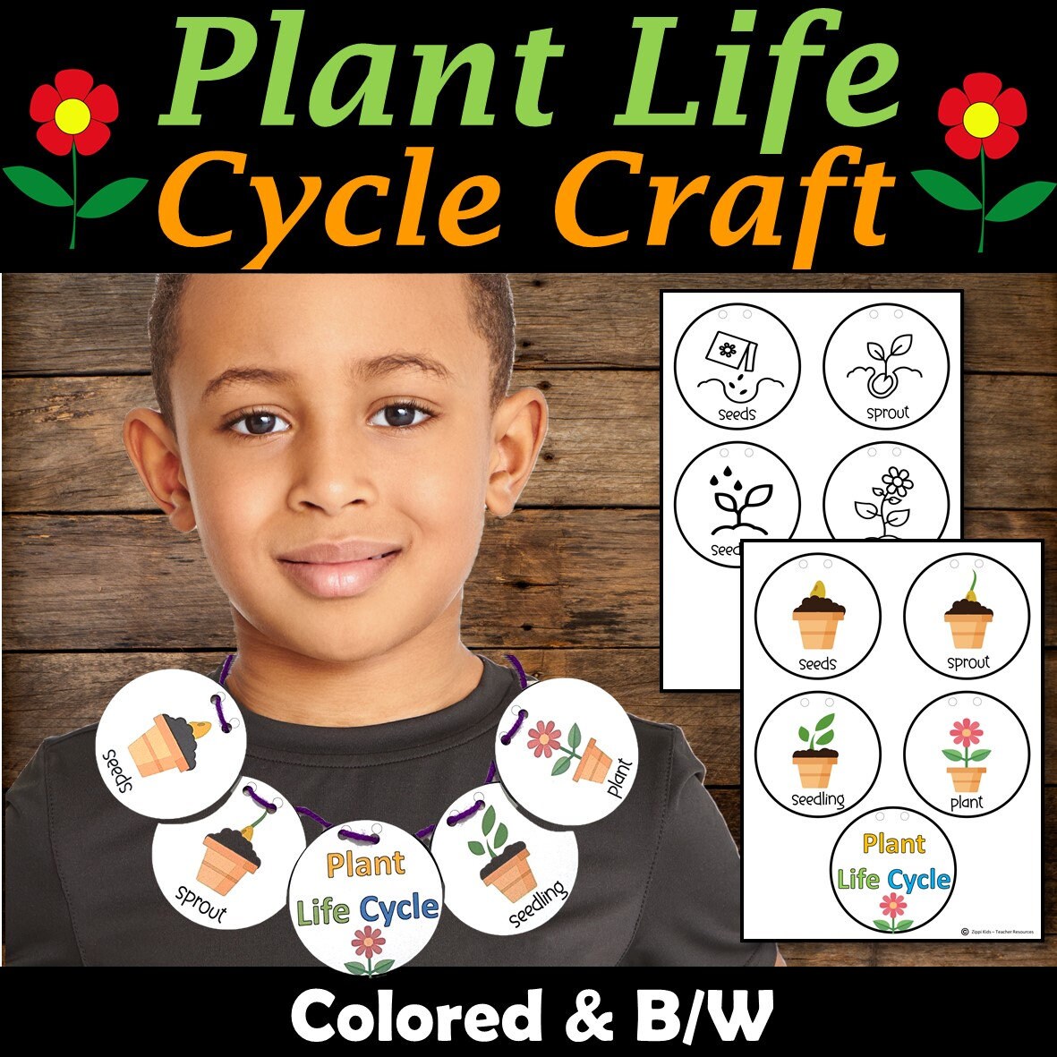 Life Cycle of a Butterfly, Frog & Plant Necklace Craft. Printable, Life ...