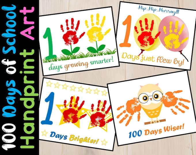 100 Days of School Handprint Art Craft for Kids | 100 Days Wiser Owl ...