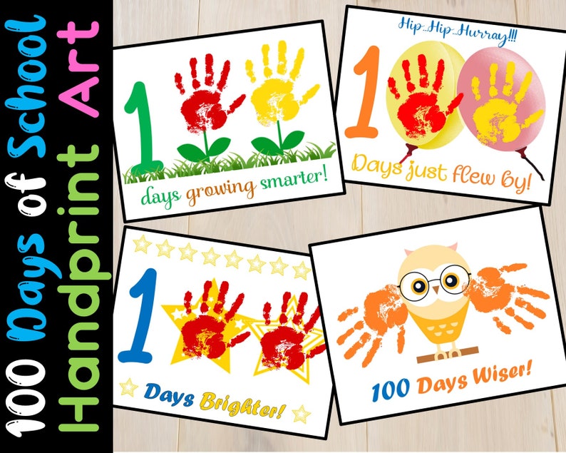 100 Days of School Handprint Art Craft, 100th Day of School Activities ...