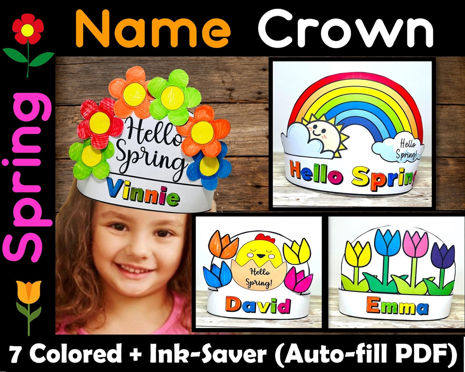 Spring Crown Hat Craft Printable, Name Hat Spring Activities, Name ...