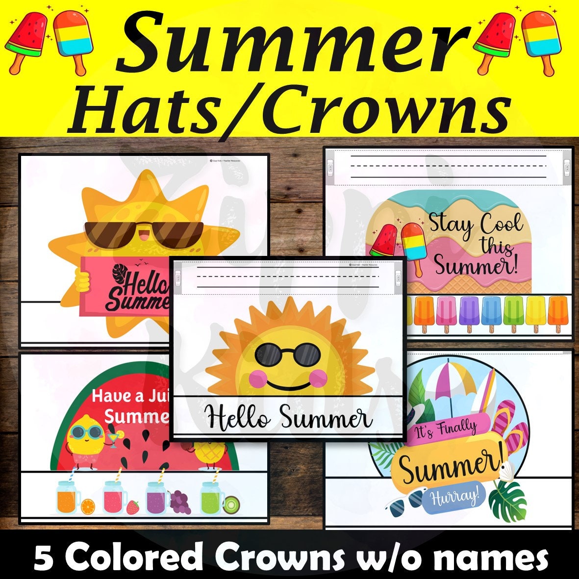 Summer Hats, Crowns, Headband With Editable Names BUNDLE, Summer Craft ...