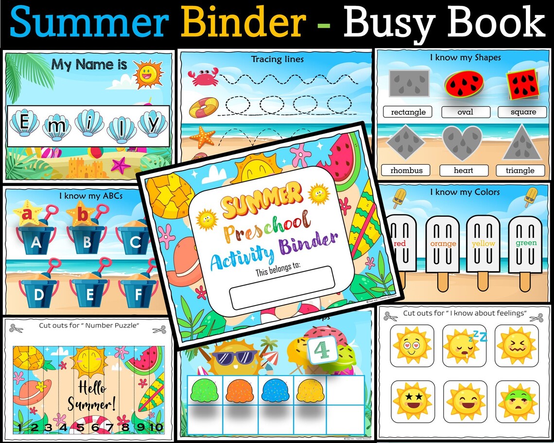 Summer Busy Book Toddler/prek Printable Activities, Kids Learning ...
