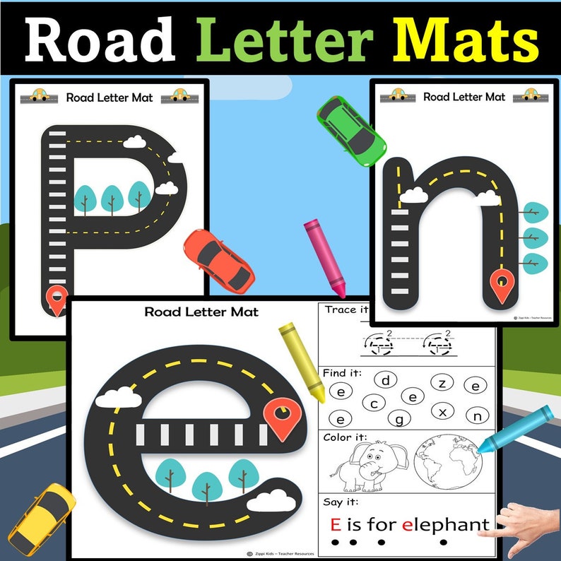 Road Letters Numbers Shapes Tracing Mats Trace Find - Etsy