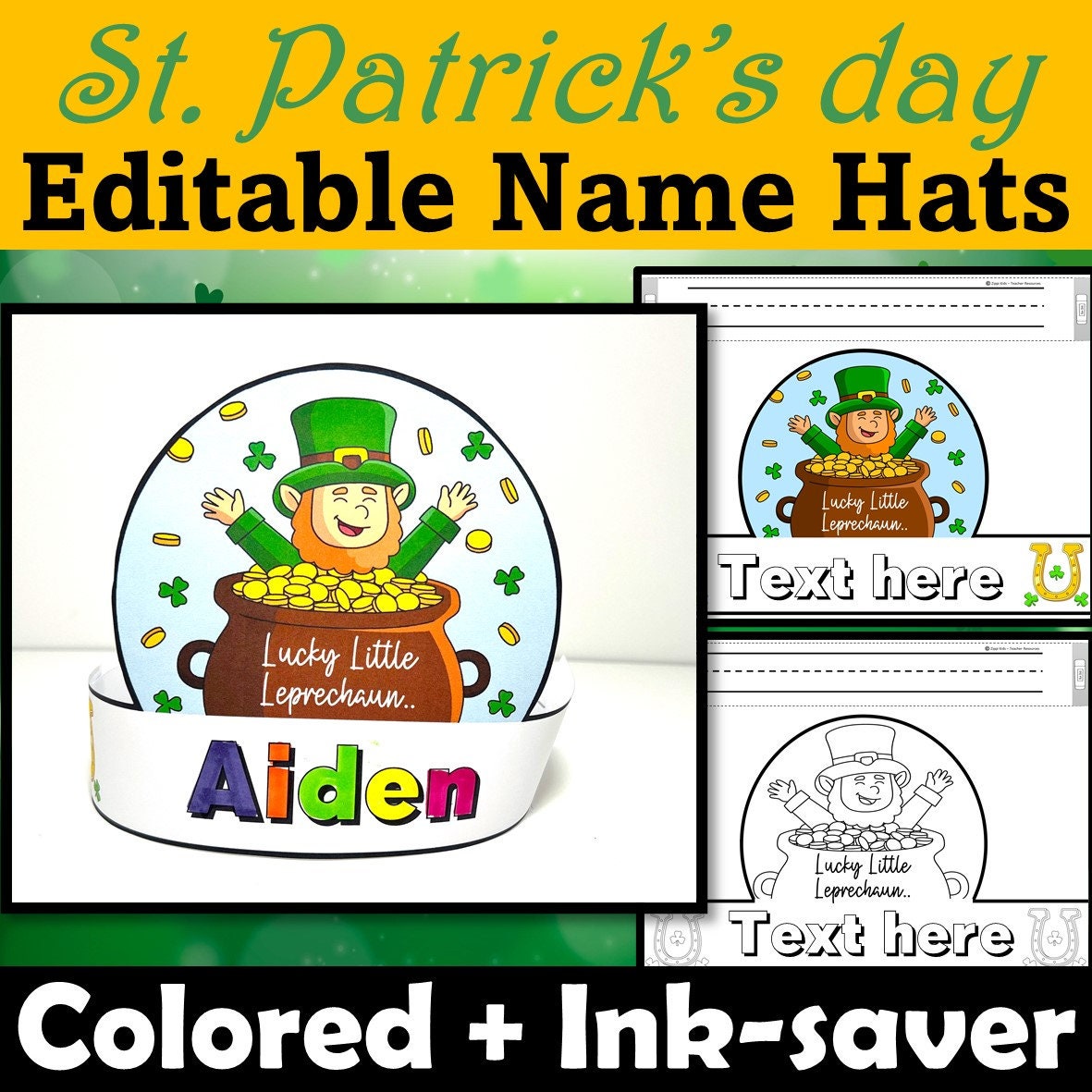 Buy St Patricks Day Name Hats Craft Printable, Editable Name Crowns ...