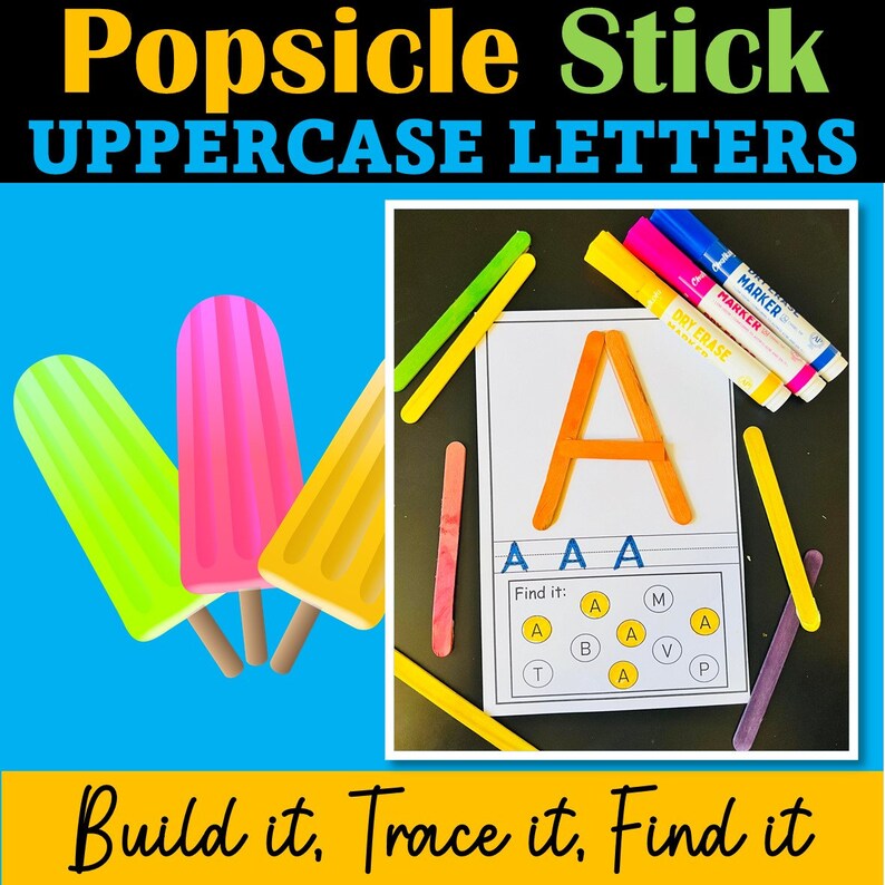 Popsicle Sticks Alphabets, Numbers, Shapes, Visual Discrimination ...