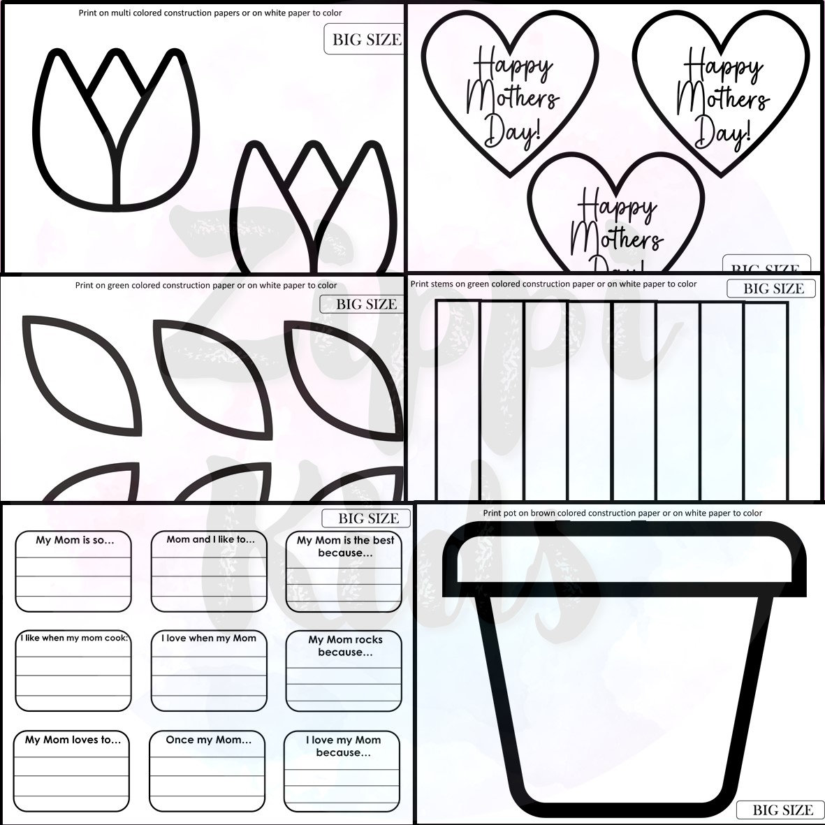 Mother's Day Craft, Flower Bouquet Craft Printable, Mother Day Writing ...