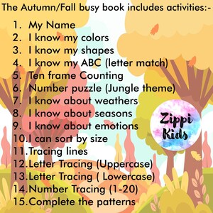Fall Busy Book Toddler/prek Printable Activities, Kids Learning ...