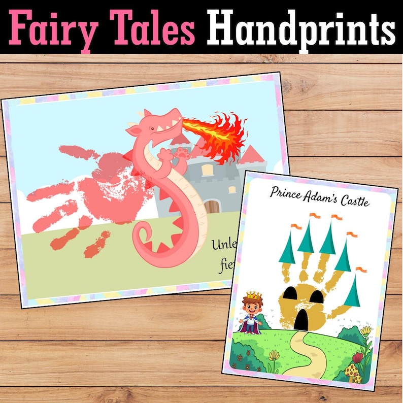Fairy Tale Handprint Art Crafts, Princess, Unicorn, Dragon (printable ...