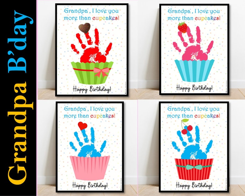 Grandpa Birthday Handprint Card, Happy Birthday Granddad Craft Gift ...