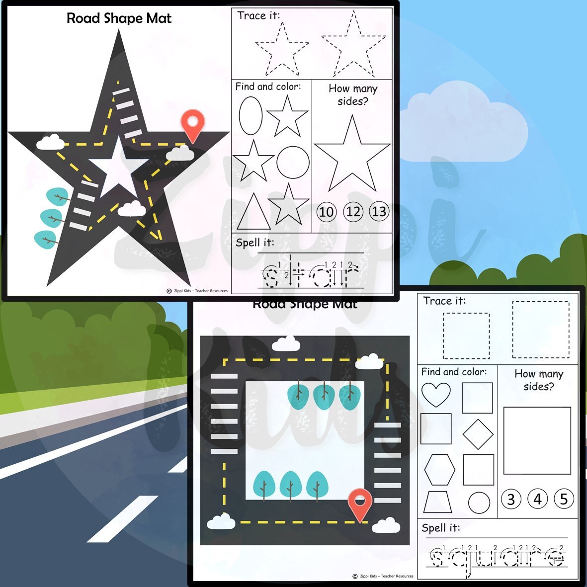 Shape Tracing Road Mats, Trace, Find, Color, Shapes Activities, Car ...