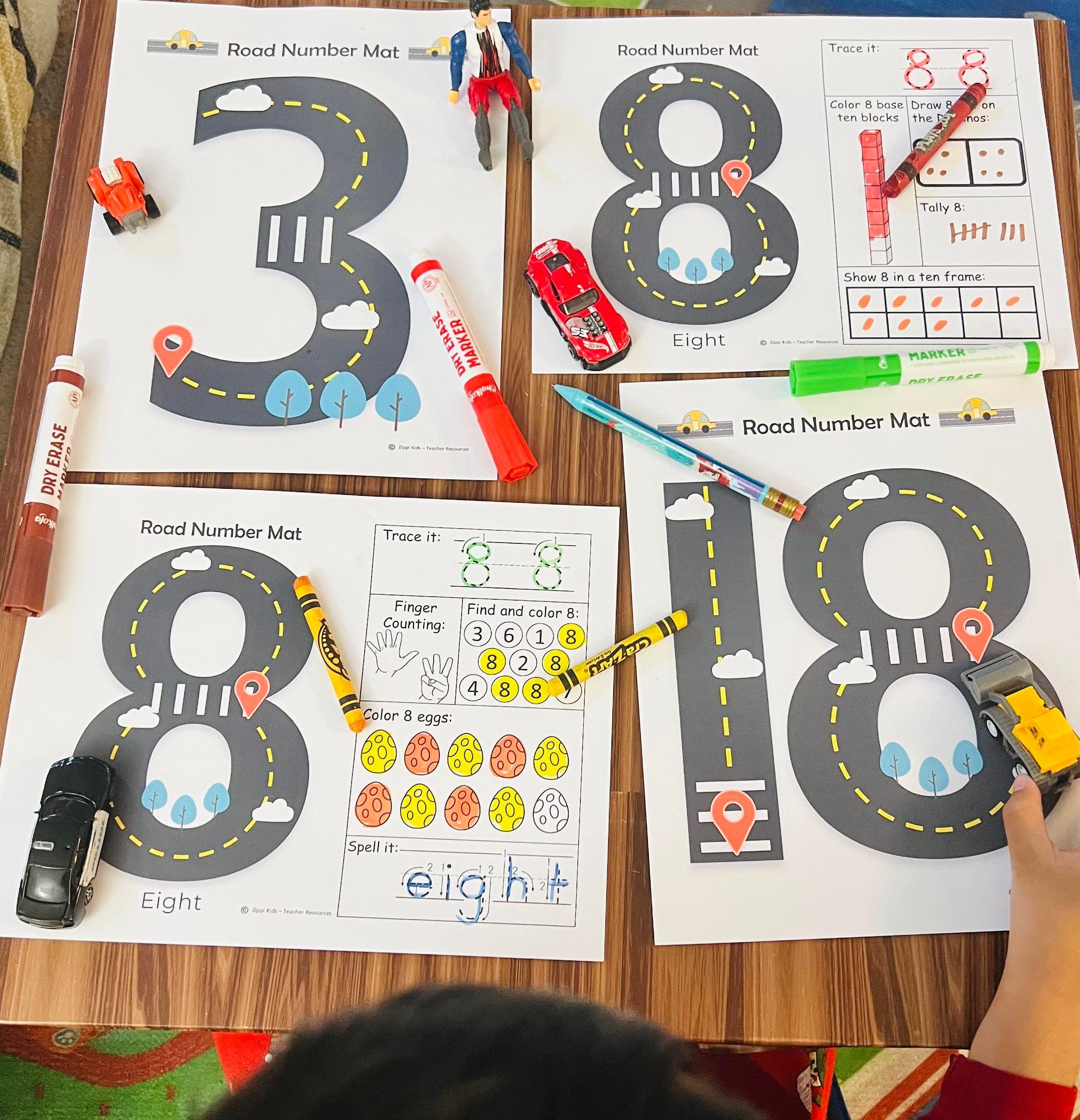 Road Letters, Numbers, Shapes Tracing Mats, Trace, Find, Color ...