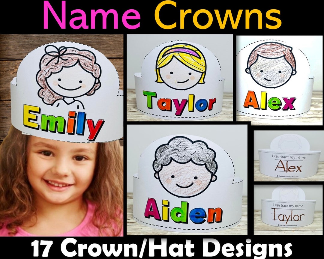 Personalized Name Crowns Hats Printable, Coloring Crown, Editable Name ...