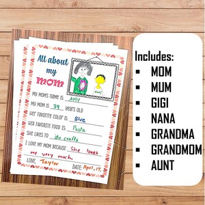 Mother's Day Questionnaire, All About My Mom Writing Activity, Mothers ...