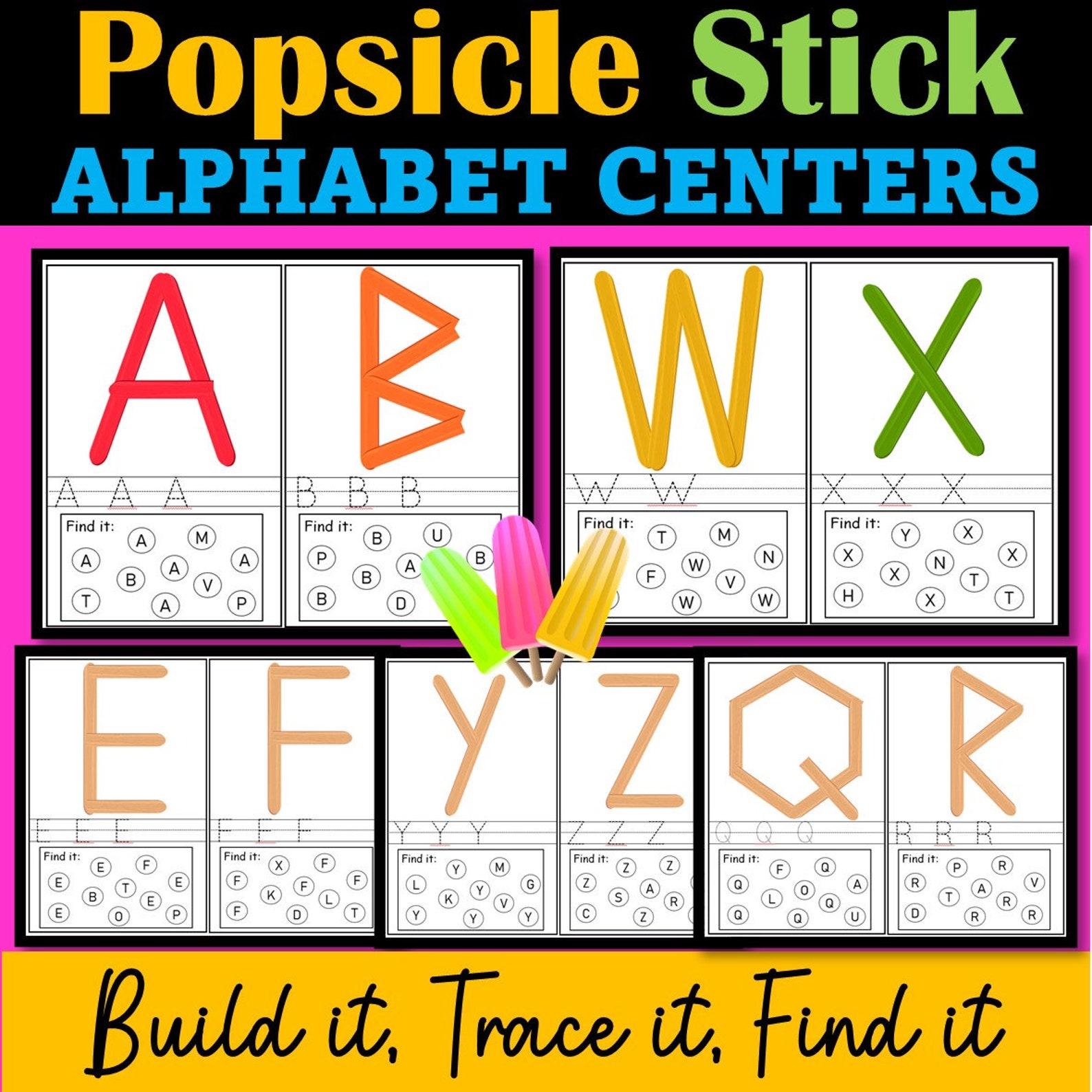 Popsicle Sticks Alphabets, Numbers, Shapes, Visual Discrimination ...