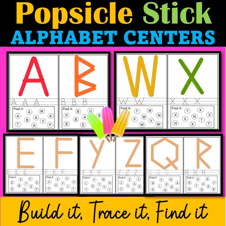 Popsicle Sticks Alphabets, Numbers, Shapes, Visual Discrimination ...