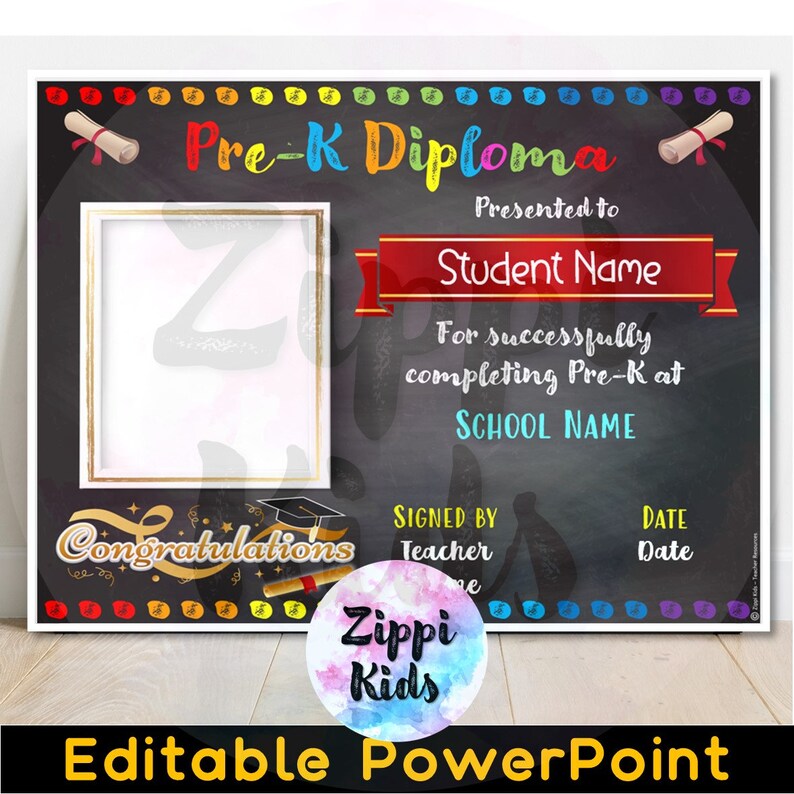 EDITABLE Pre-k Diploma With Photo, Pre-k Certificate, Chalkboard - Pre ...