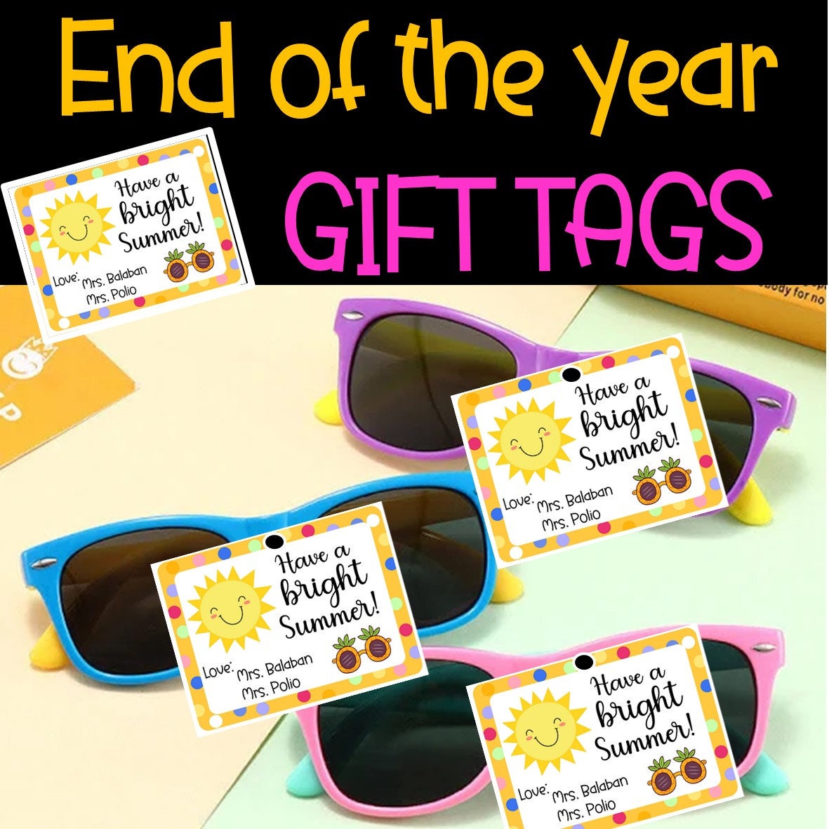 End of the Year Gift Tags & Gift Ideas, Summer Gift Tags 1, Sunglasses ...