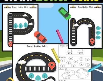 Road Letters, Numbers, Shapes Tracing Mats, Trace, Find, Color ...