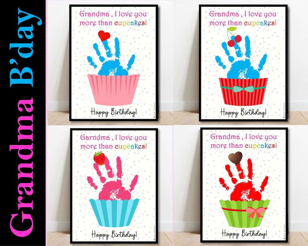 Grandma Birthday Handprint Card, Happy Birthday Grandmom Craft Gift ...