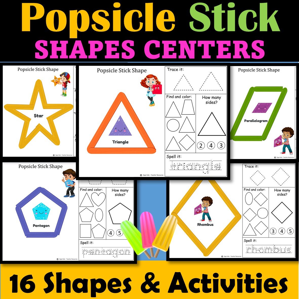 Popsicle Sticks Alphabets, Numbers, Shapes, Visual Discrimination ...