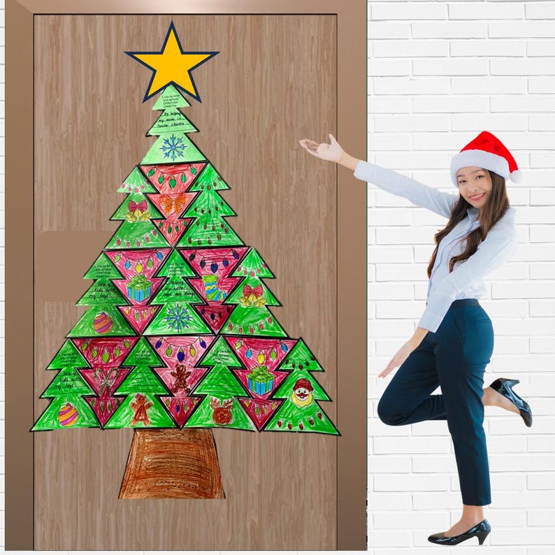 Collaborative Kindness Christmas Tree Tessellation Craft Large Bulletin ...